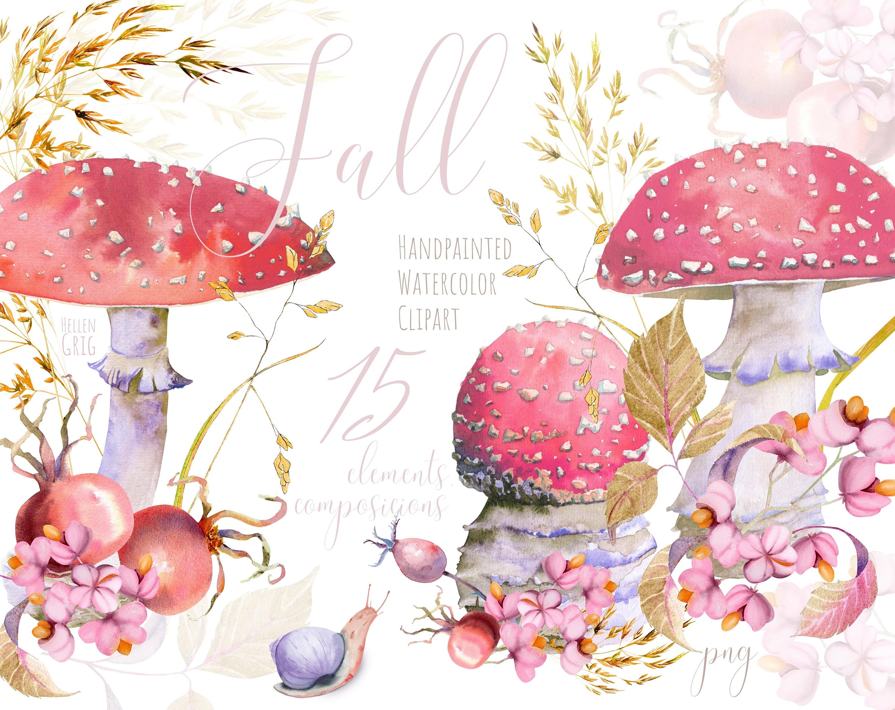 Watercolor Fall Clipart Forest Autumn Clipart Handpainted - Etsy