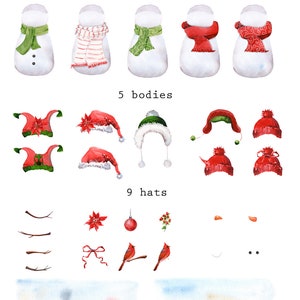 Watercolor Snowmen Clipart. Christmas Snowmen Constructor Kit. Make ...