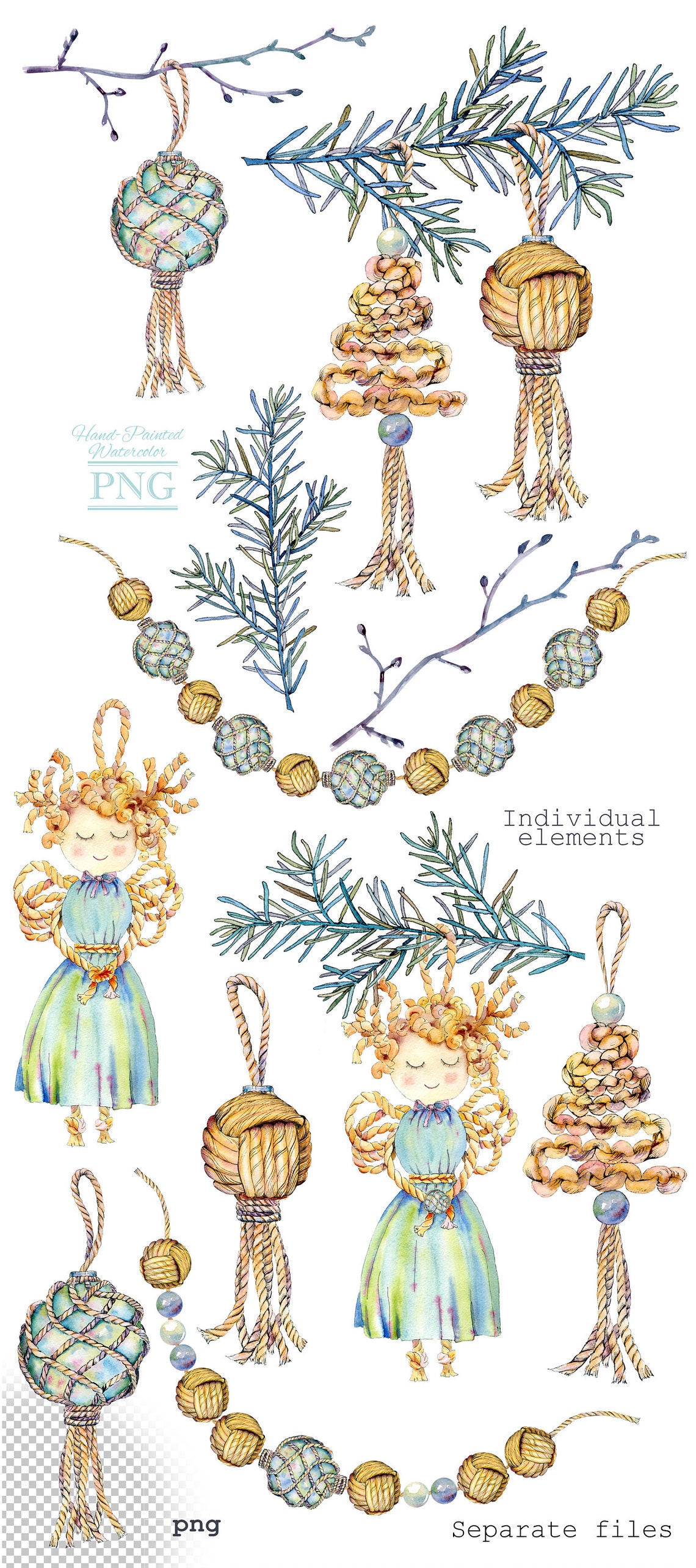 Watercolor Boho Christmas Clipart. Handpainted Winter Clipart. - Etsy