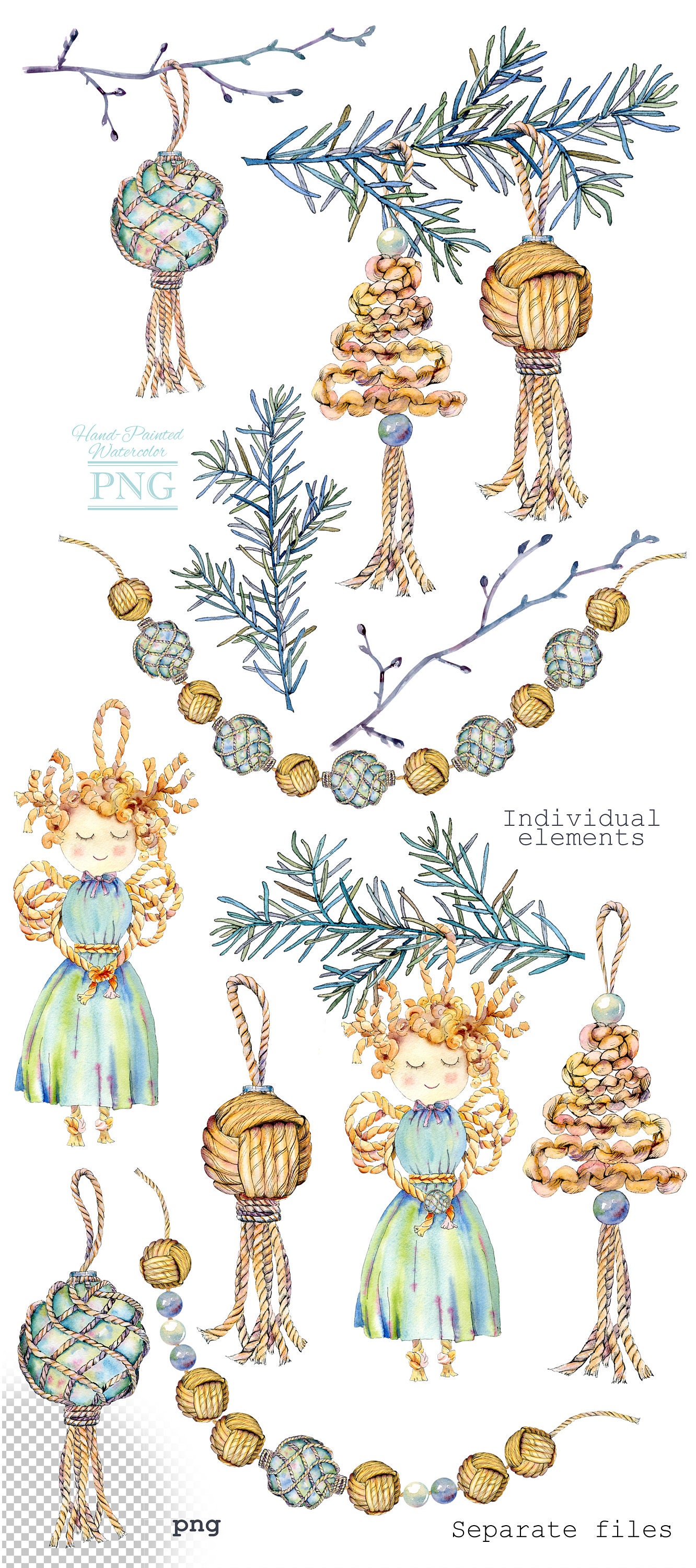 Watercolor Boho Christmas Clipart. Handpainted Winter Clipart ...