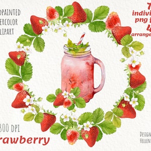 Watercolor Strawberry Clipart, Handpainted Bright Summer Fruits ...