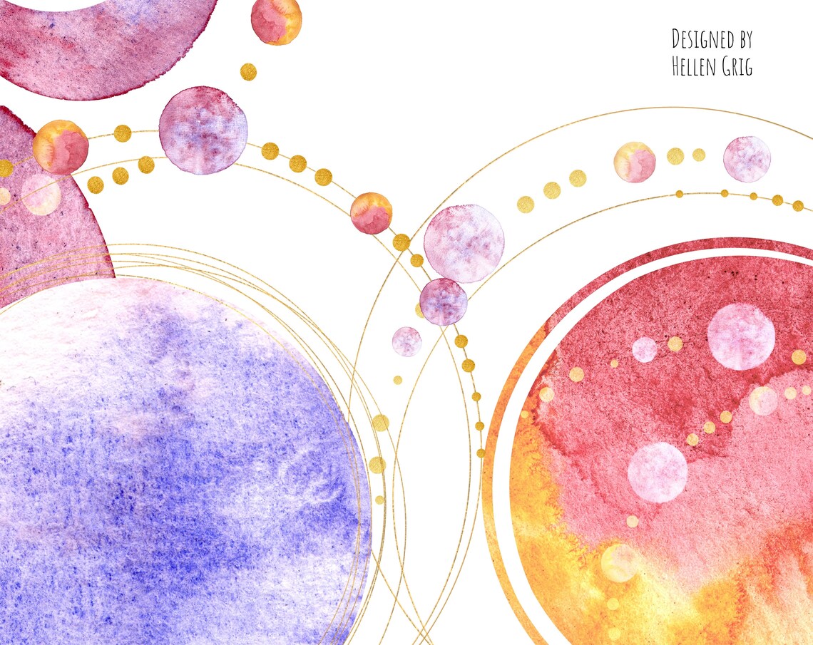 Watercolor Astronomy Clipart, Handpainted Celestial Set: Moon, Planets ...
