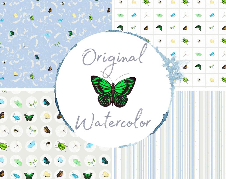 Watercolor Insect Digital Paper, 12 Seamless Patterns. Handpainted ...