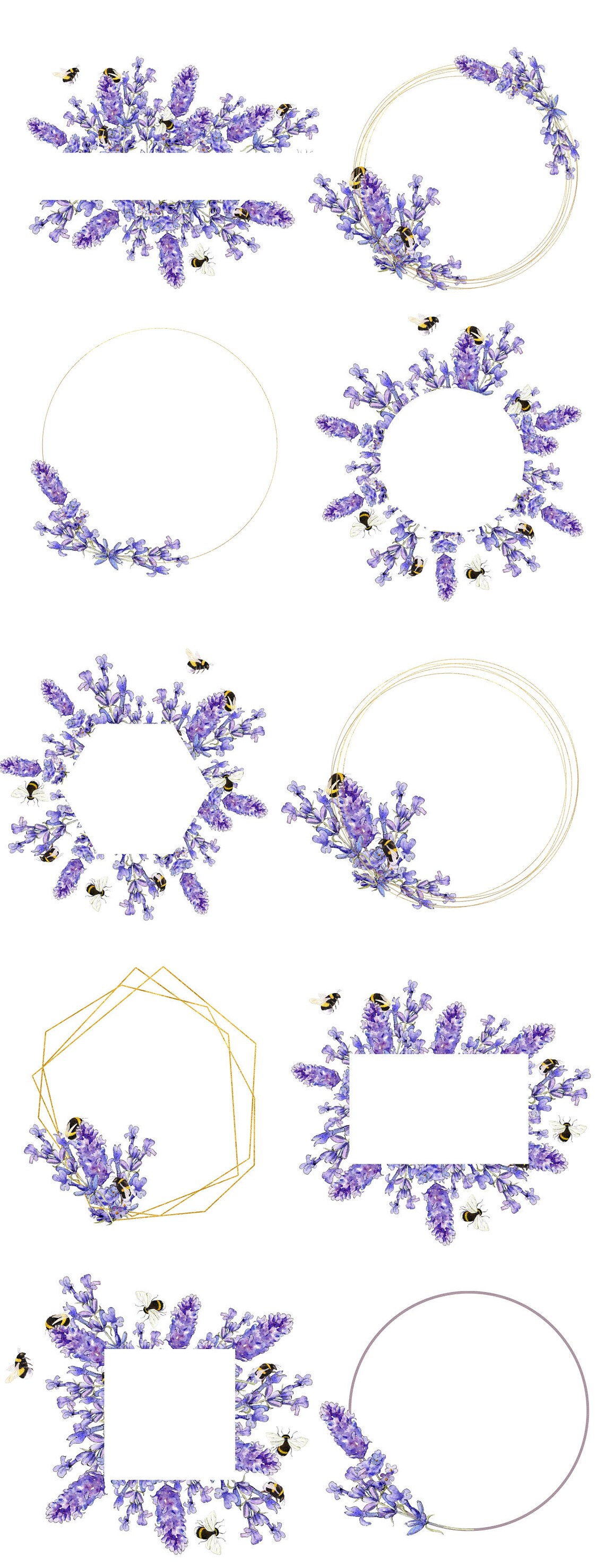 Watercolor Lavender Frames Clipart, Handpainted Floral Wreaths ...