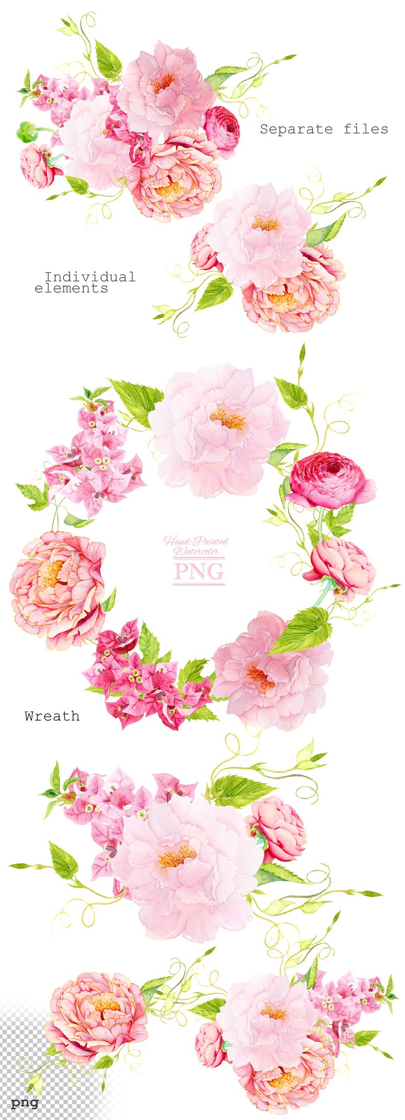 Watercolor Flower Clipart, Pink Peony Bouquets, Floral Arrangements ...