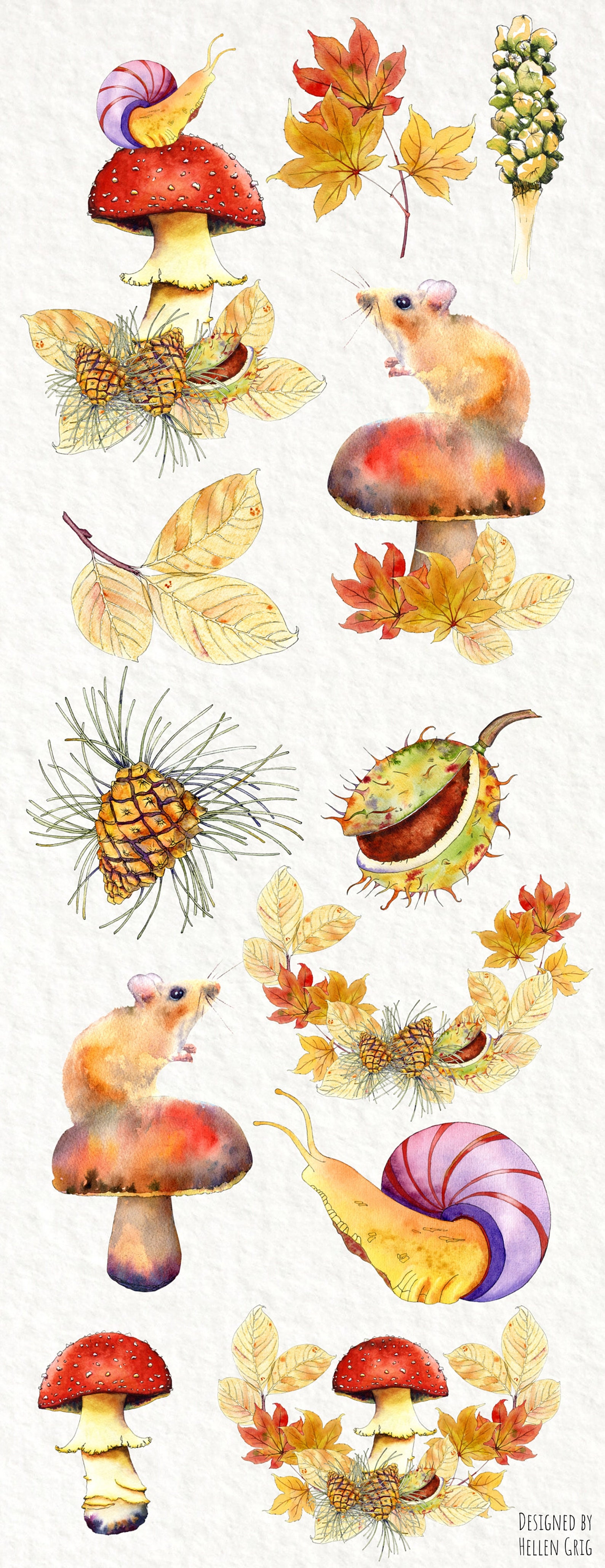 Watercolor Fall Clipart, Forest Autumn Clipart, Handpainted Bright Fall ...