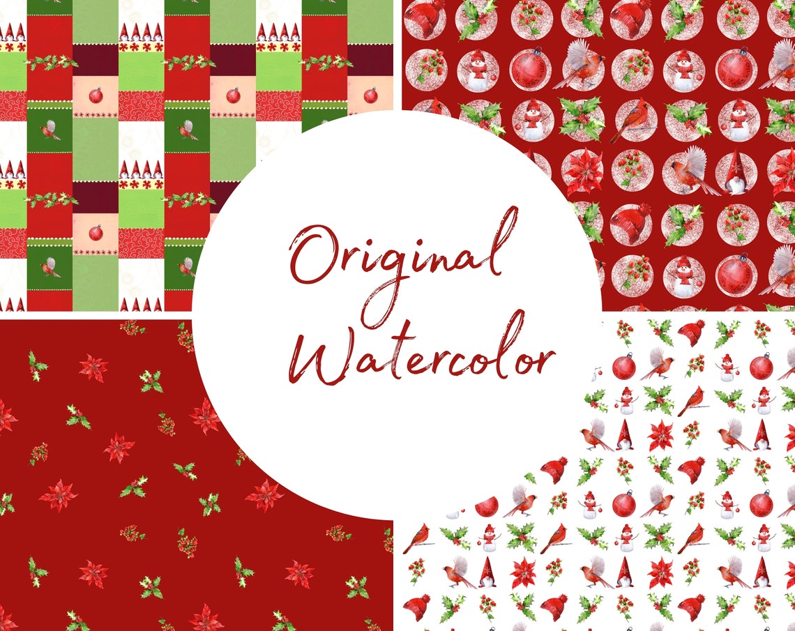 Watercolor Christmas Digital Paper 12 Seamless Patterns. - Etsy