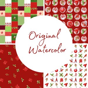 Watercolor Christmas Digital Paper, 12 Seamless Patterns. Handpainted ...