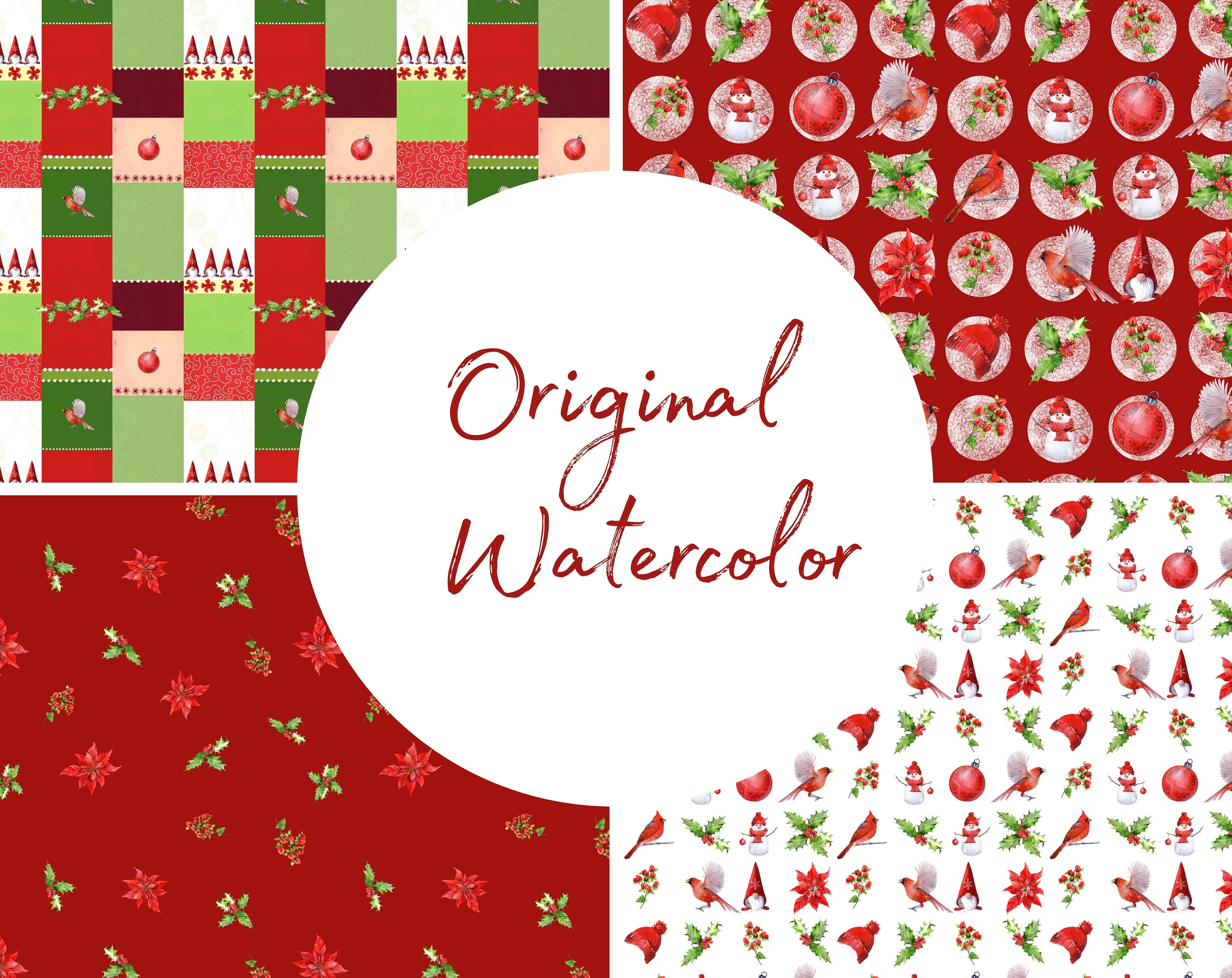 Watercolor Christmas Digital Paper, 12 Seamless Patterns. Handpainted ...