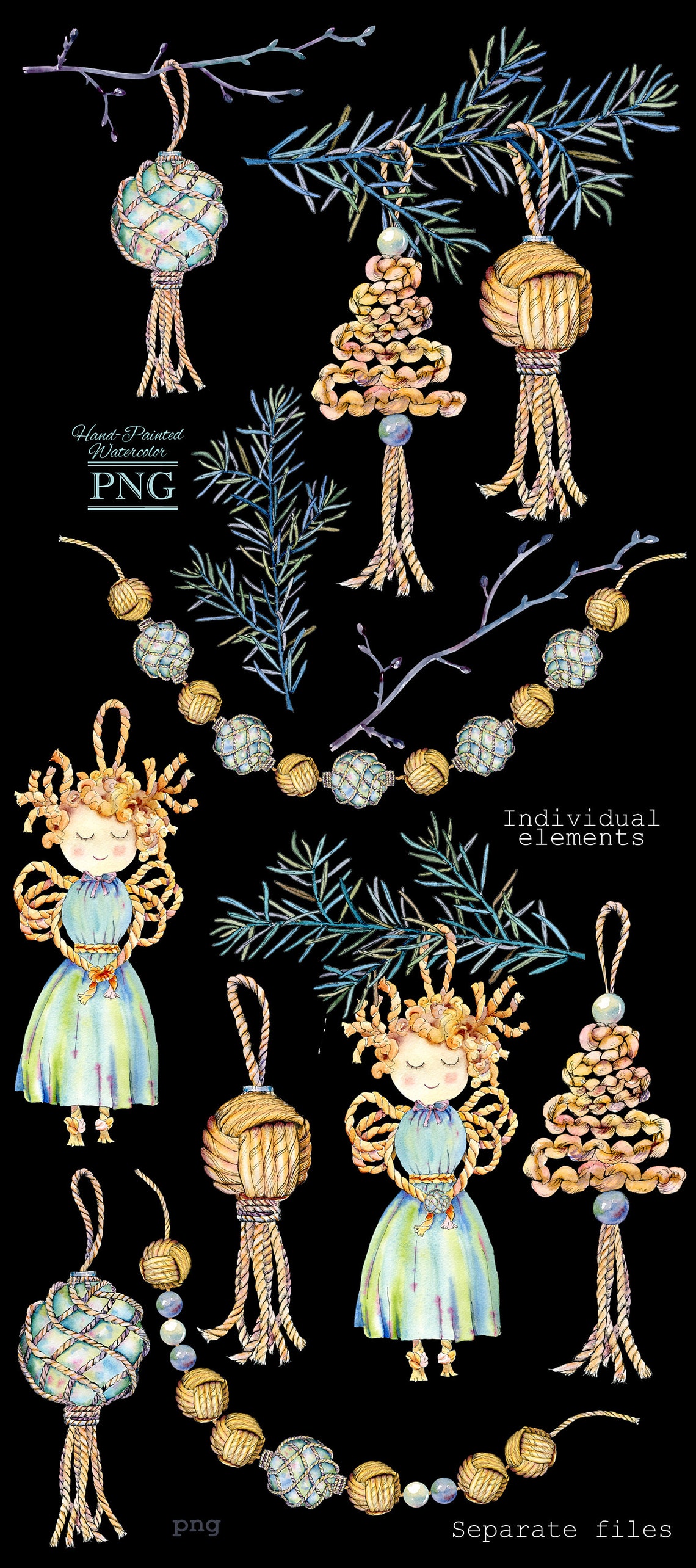 Watercolor Boho Christmas Clipart. Handpainted Winter Clipart. - Etsy