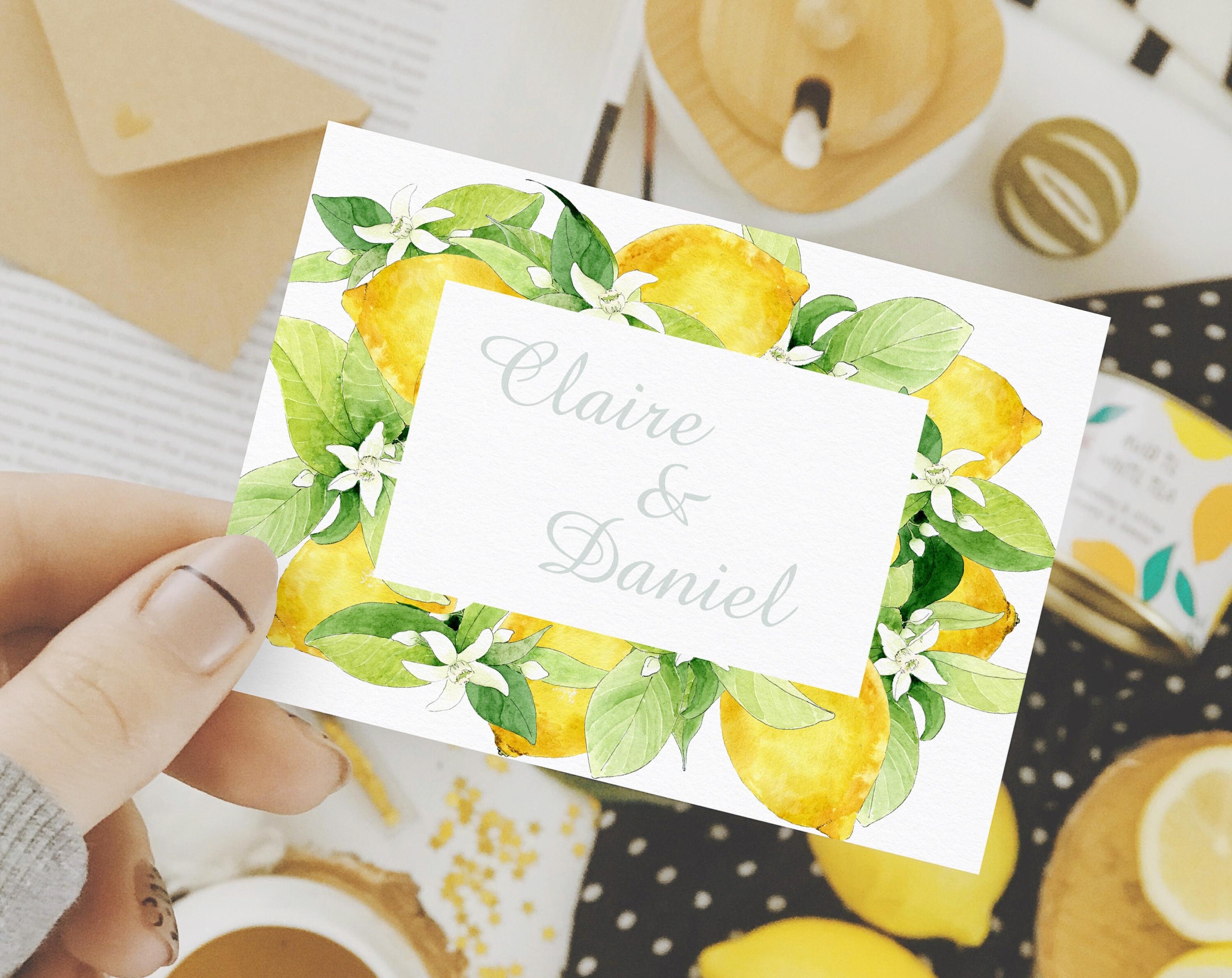 Watercolor Lemon Frame Clipart. Handpainted Bright Summer Fruit. Gold ...