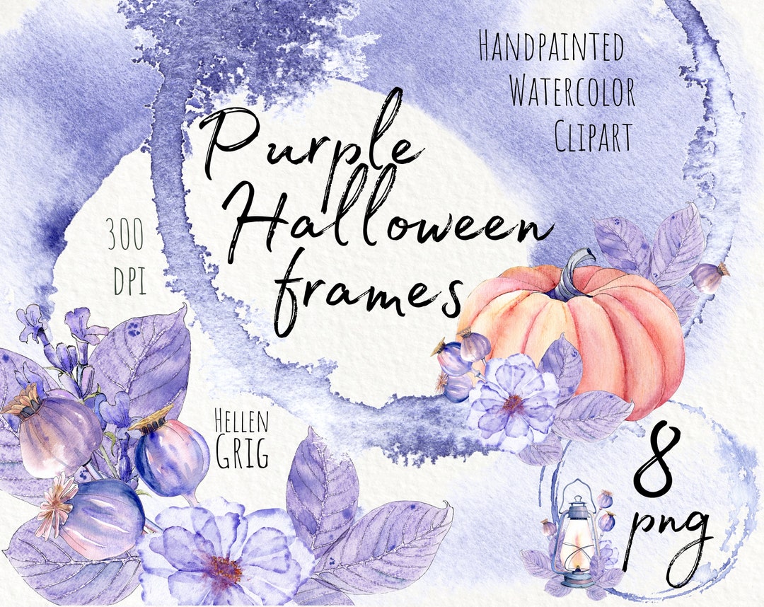 Halloween Watercolor Frames Clipart. Elegant Handpainted Purple Rounds ...