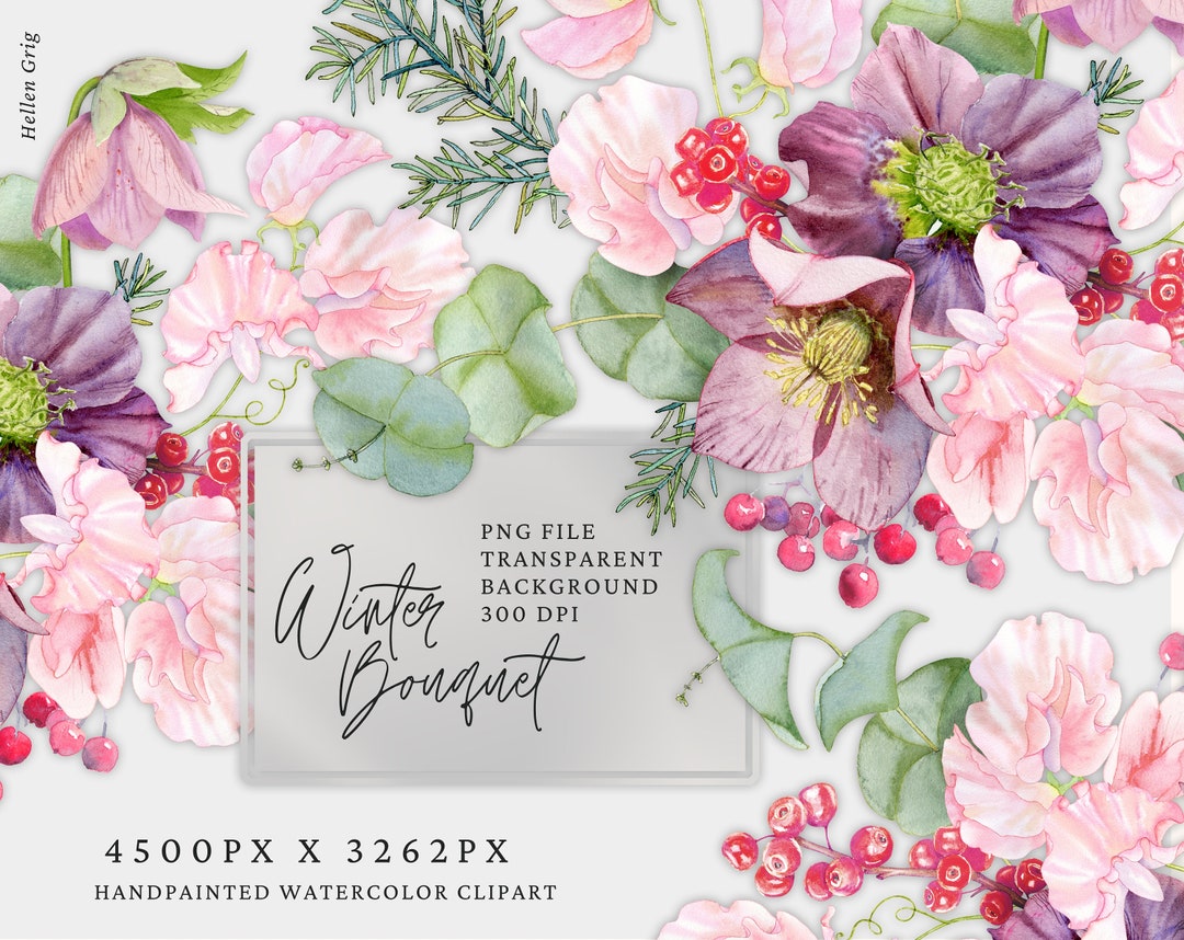 Watercolor Flower Clipart, Winter Bouquet, Floral Arrangements. Wedding ...