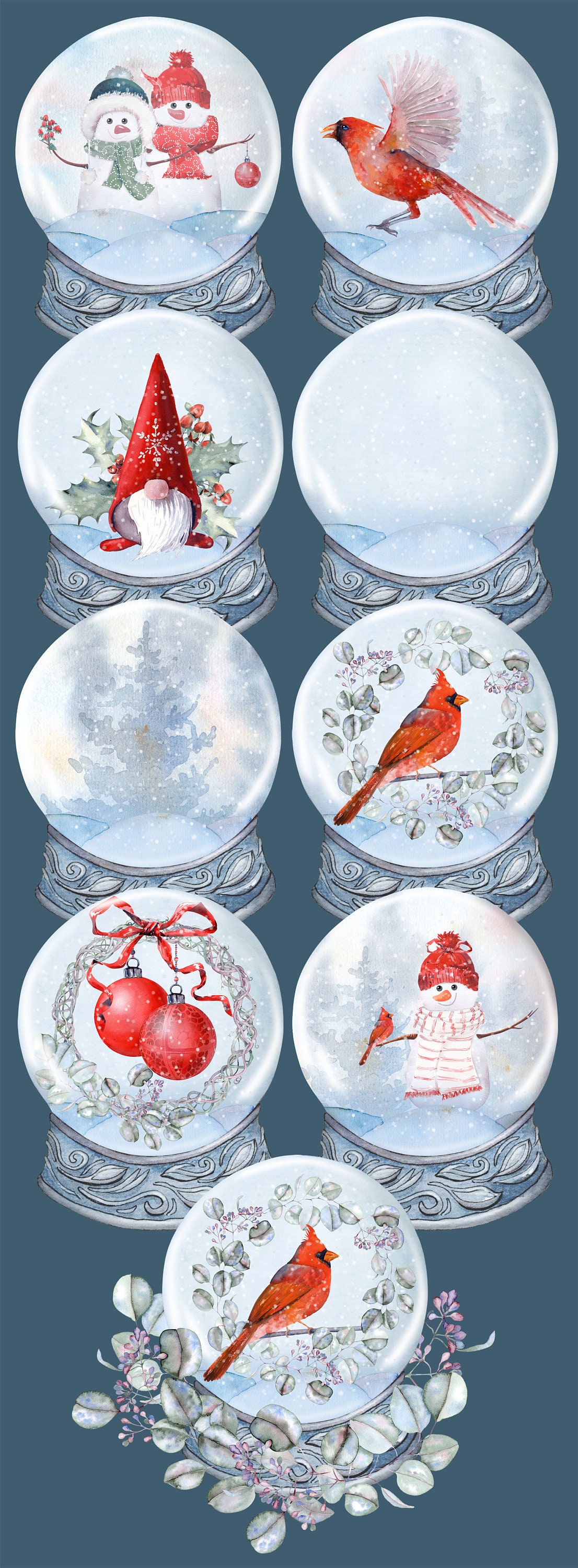 Watercolor Snow Globe Clipart. Handpainted Christmas Clip Art, Snowman ...