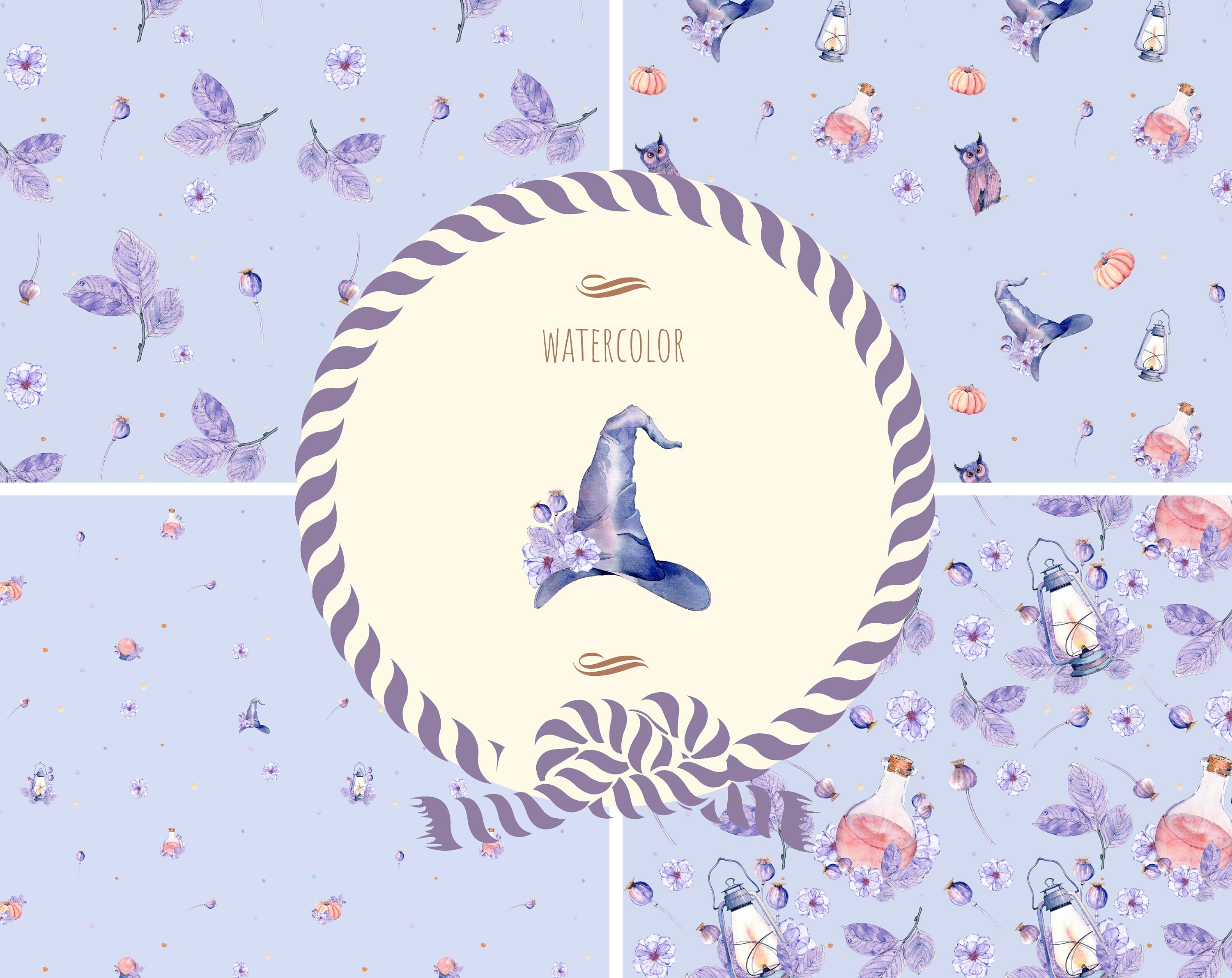 Watercolor Halloween Digital Paper, 16 Seamless Patterns. Handpainted ...