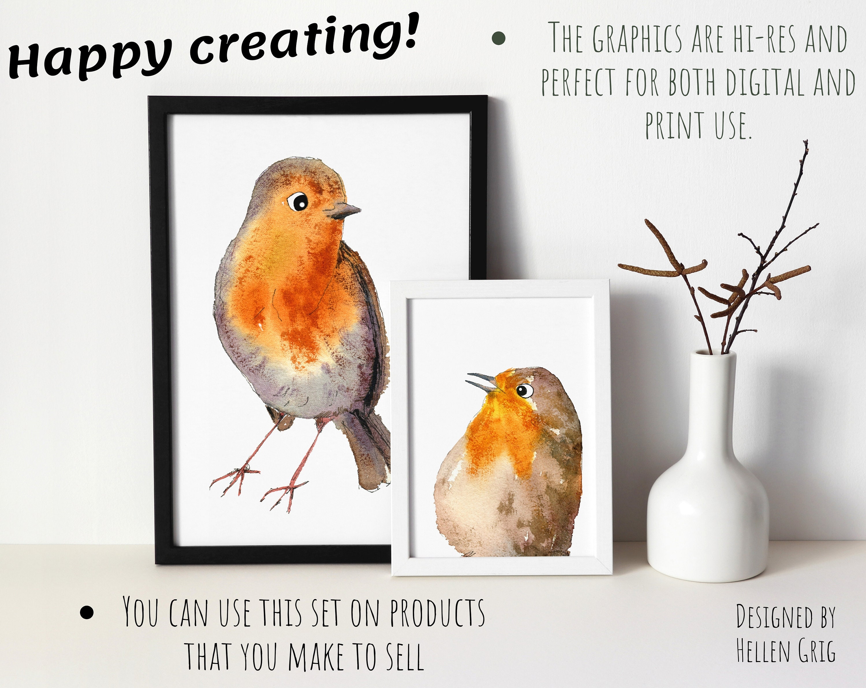 Watercolor Spring Clip Art Handpainted Robin Birds and Bird | Etsy