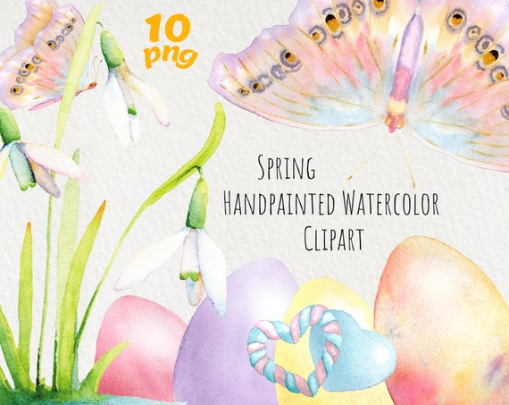 Watercolor Spring Clip Art Handpainted Pearl Snowdrops Eggs - Etsy