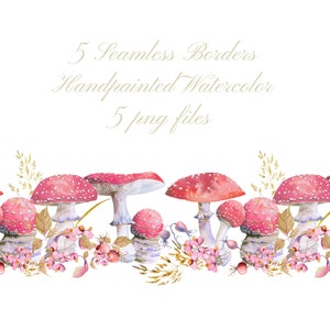 Pink Autumn Border. Watercolor Clipart. Fall Seamless Borders. PNG ...