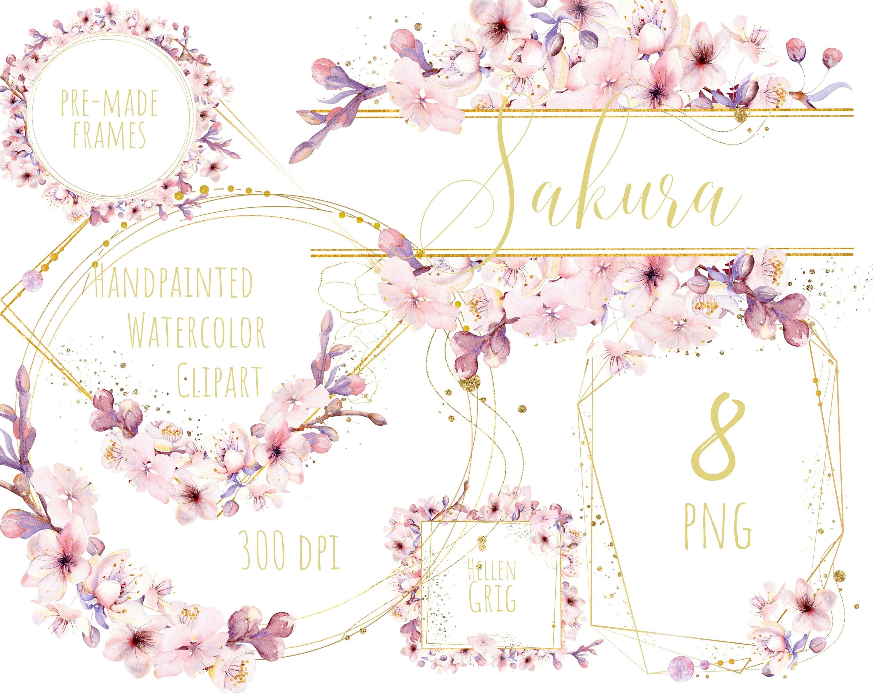 Sakura Frames. Watercolor Floral Geometric Clipart Pink - Etsy
