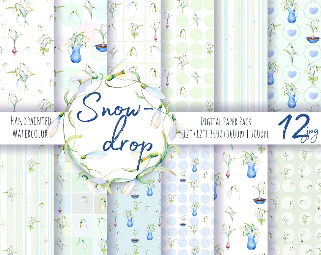 Watercolor Snowdrop Digital Paper, 12 Seamless Patterns. Handpainted ...