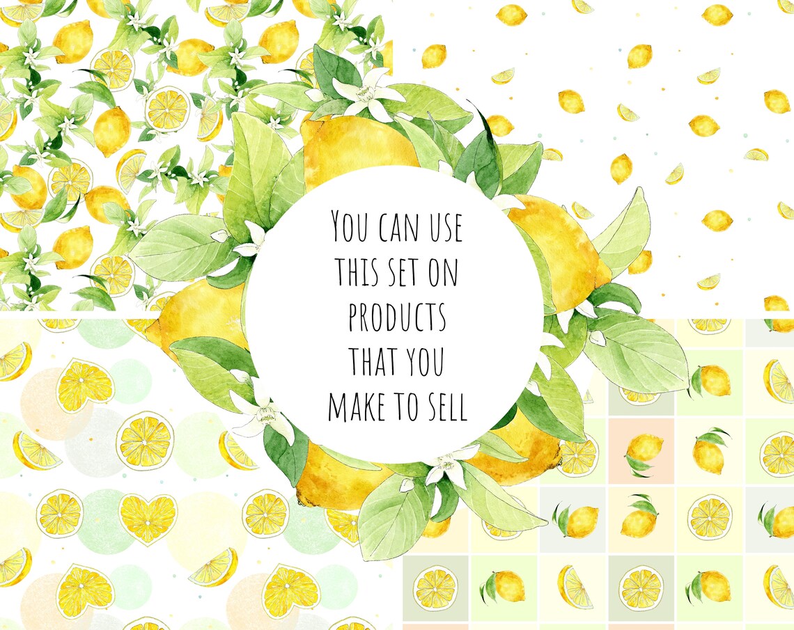 Watercolor Lemon Digital Paper 12 Seamless Patterns. - Etsy