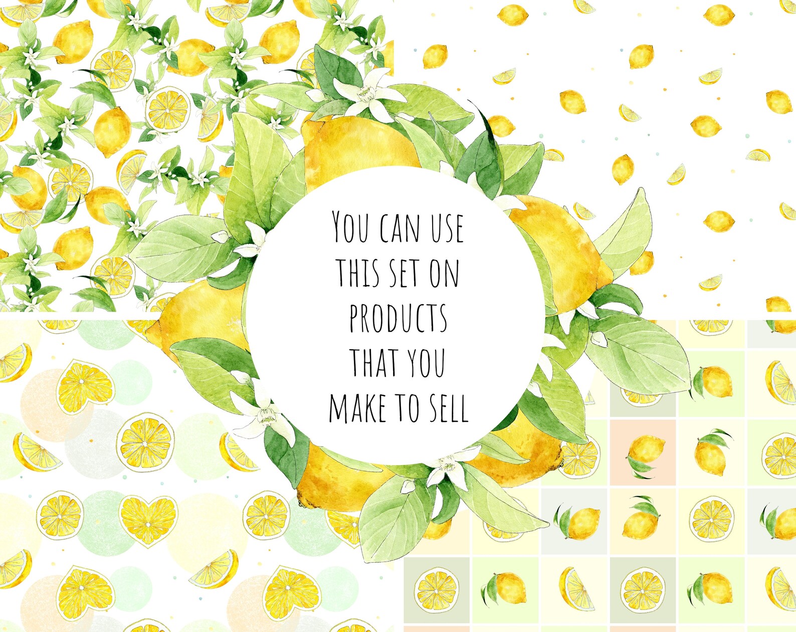 Watercolor Lemon Digital Paper, 12 Seamless Patterns. Handpainted ...