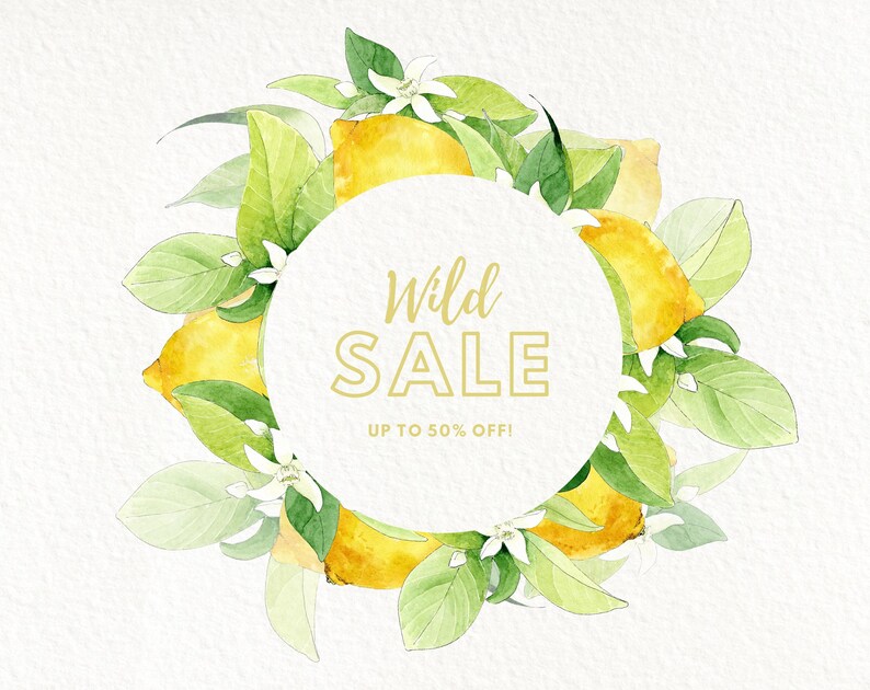 Watercolor Lemon Frame Clipart. Handpainted Bright Summer Fruit. Gold ...