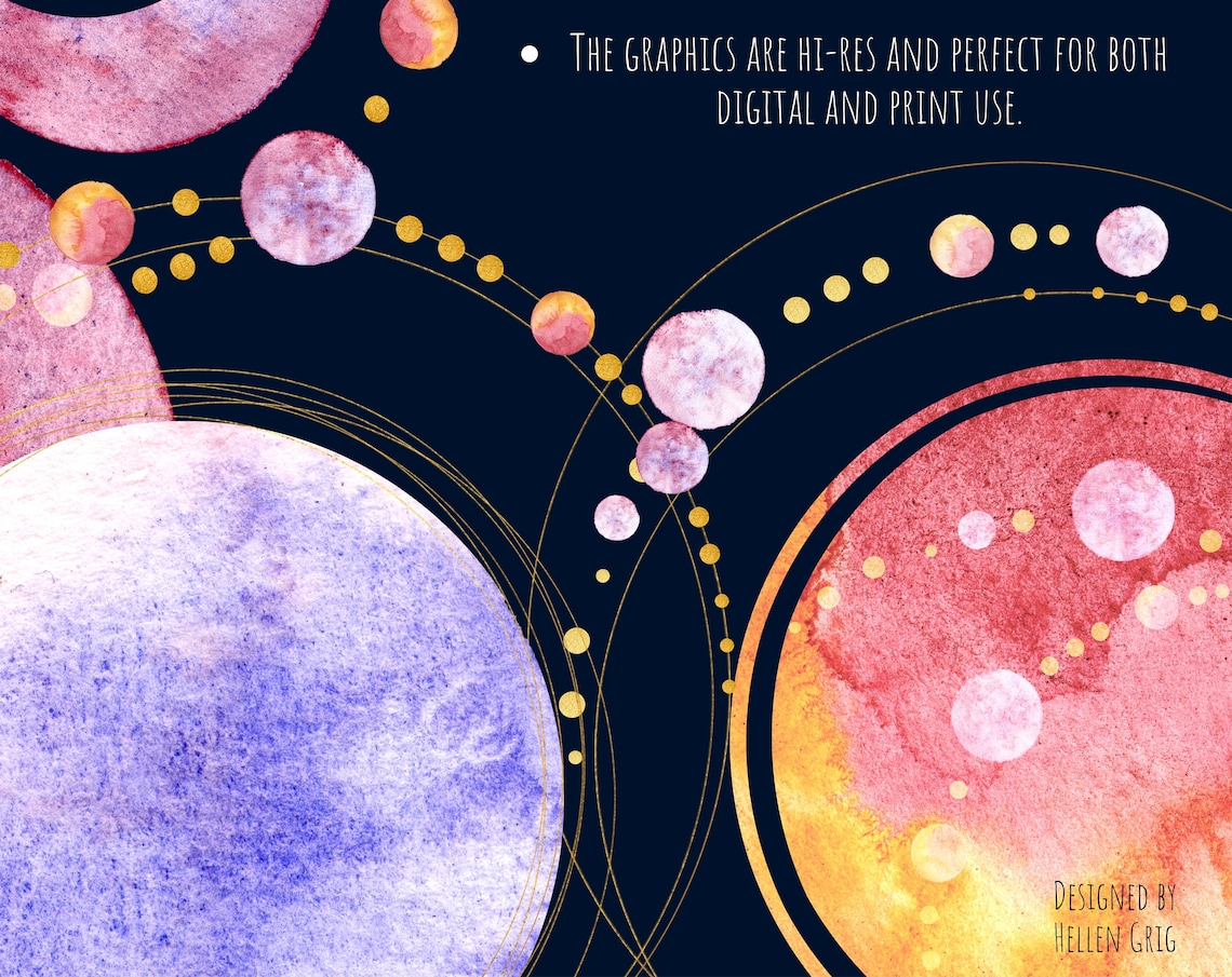 Watercolor Astronomy Clipart, Handpainted Celestial Set: Moon, Planets ...