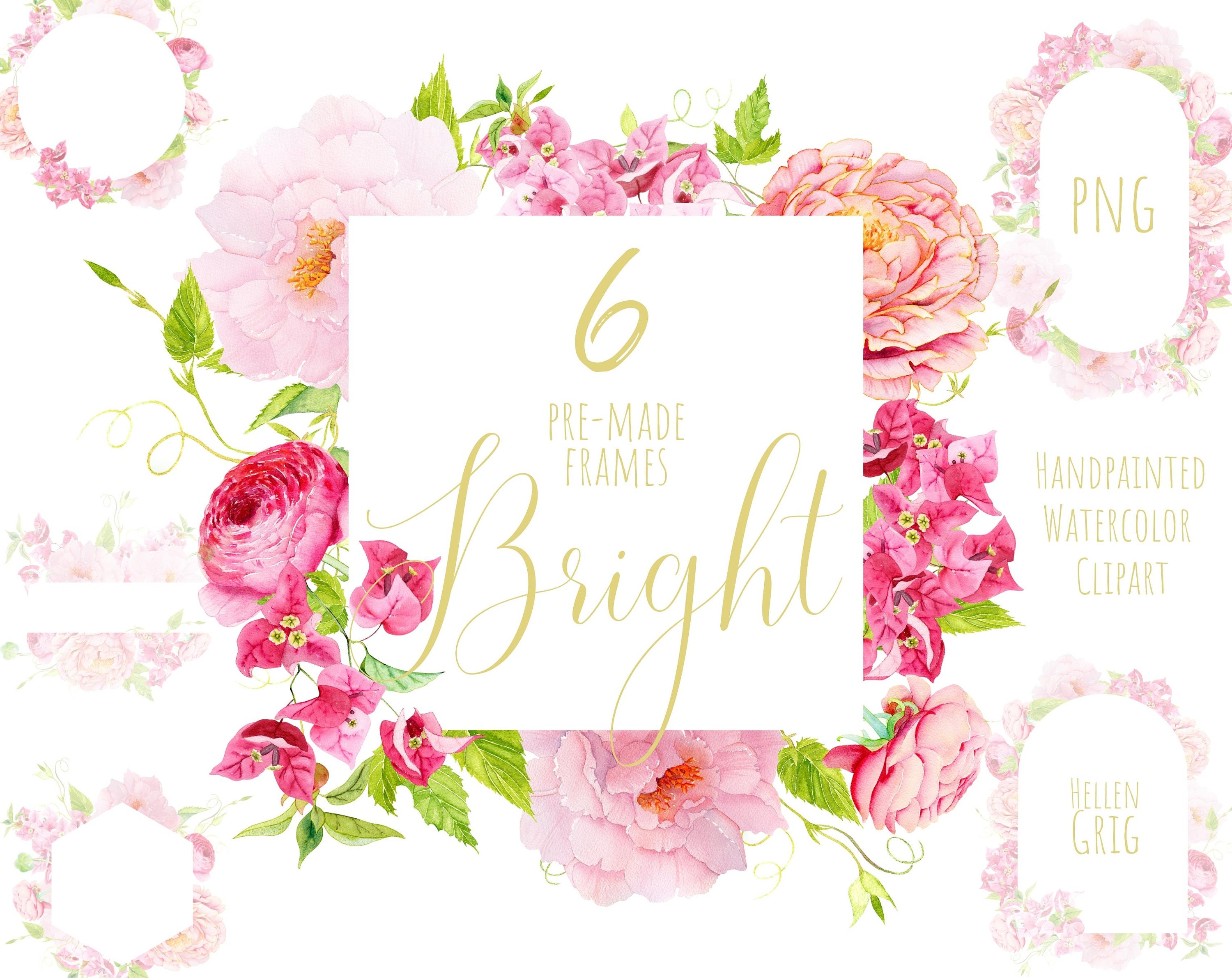 Bright Floral Frames. Watercolor Vivid Summer Peonies Geometric Frames ...