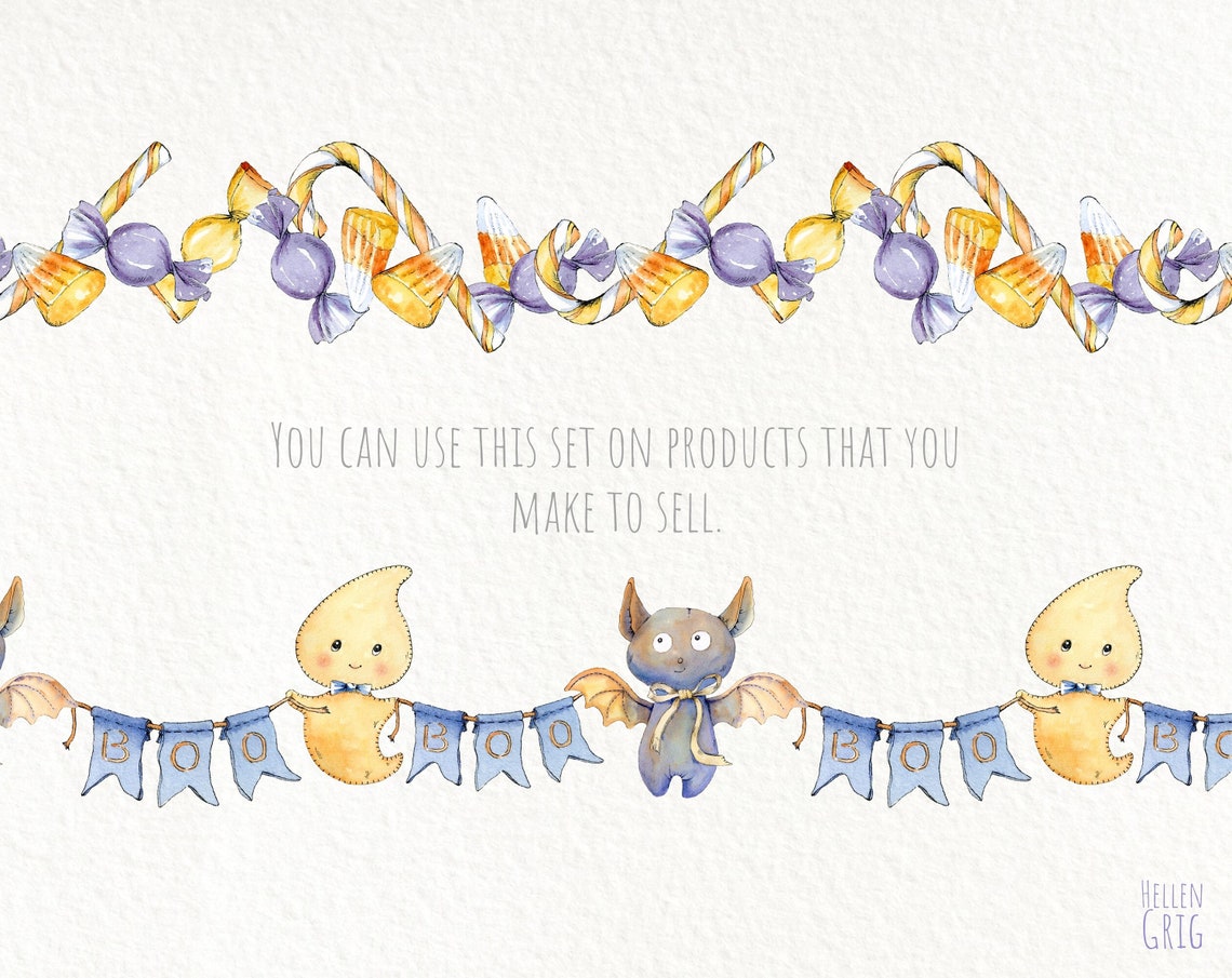 Watercolor Halloween Border Clipart. Fall Seamless Borders. - Etsy