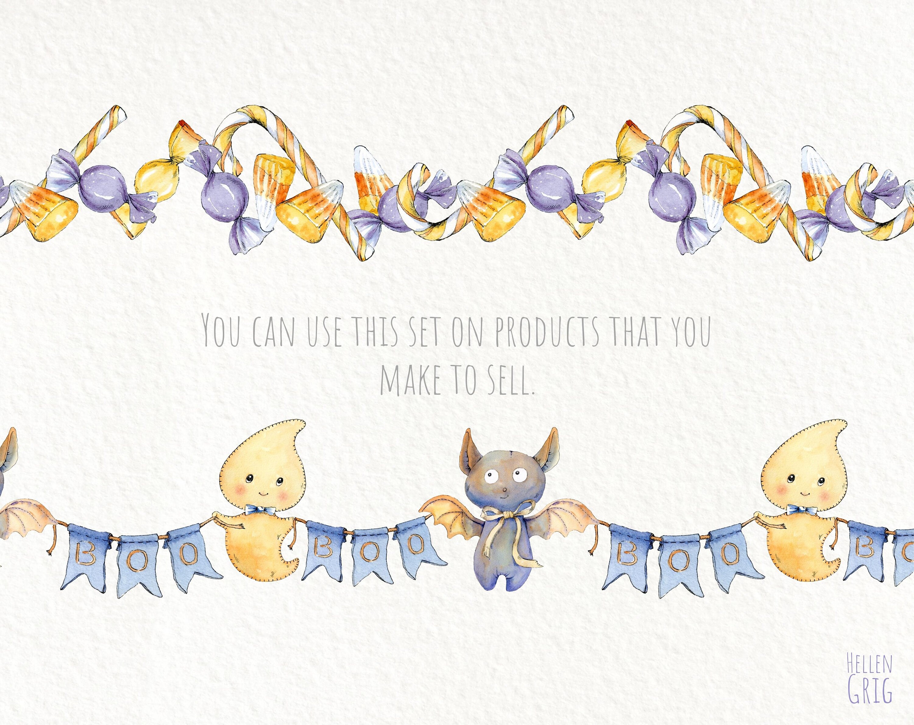 Watercolor Halloween Border Clipart. Fall Seamless Borders. PNG Files ...