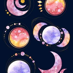 Watercolor Astronomy Clipart, Handpainted Celestial Set: Moon, Planets ...