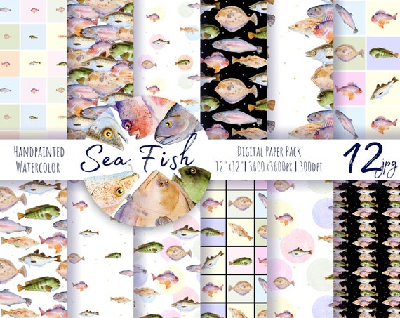 Watercolor Fish Digital Paper 12 Seamless Patterns. - Etsy