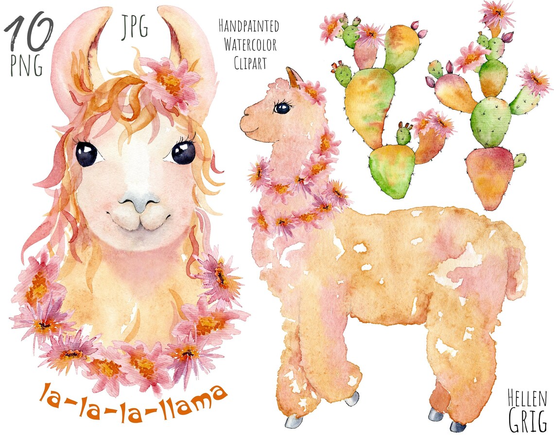 Watercolor Llama Clipart Handpainted Alpaca Clip Art for - Etsy