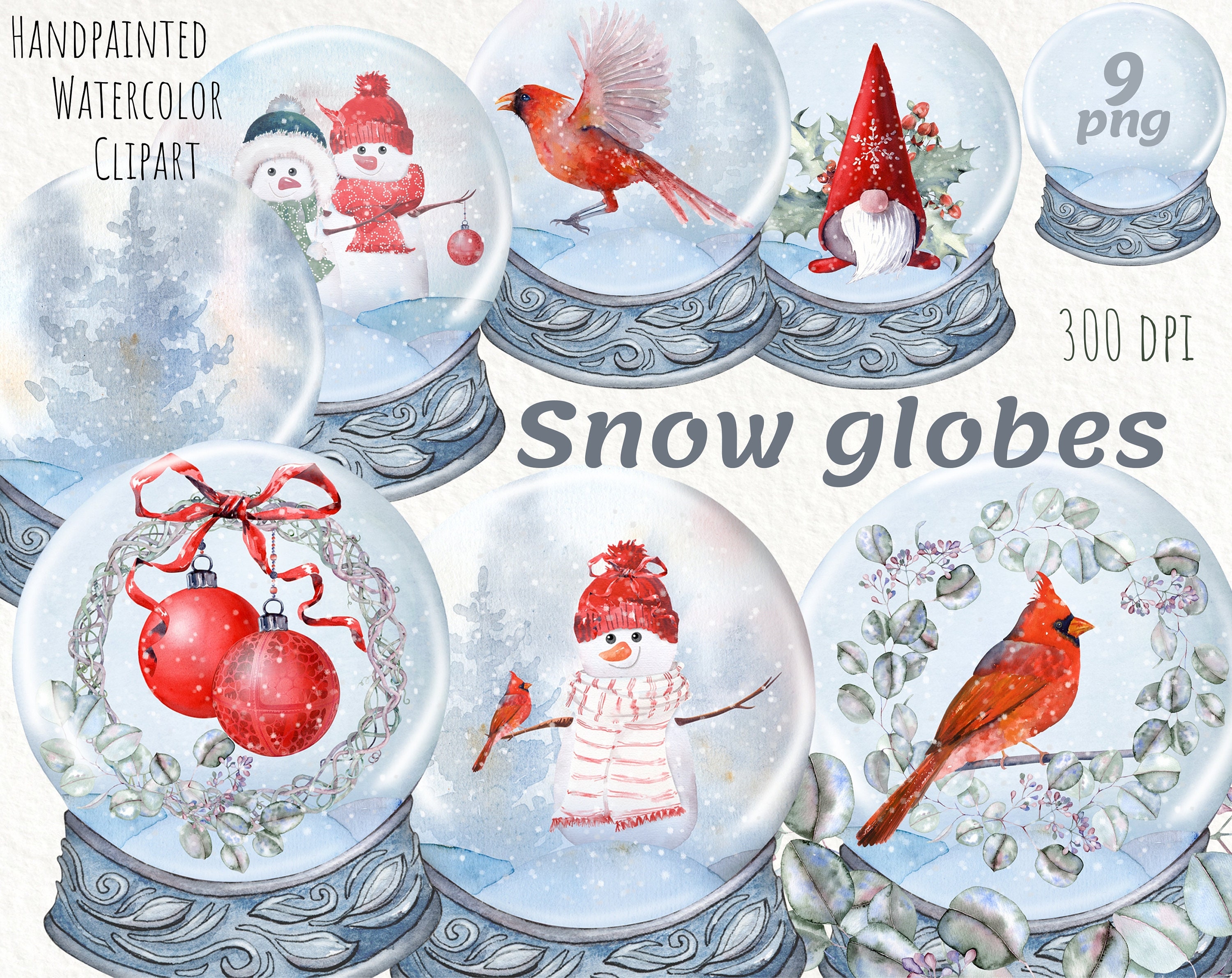 Watercolor Snow Globe Clipart. Handpainted Christmas Clip Art, Snowman ...