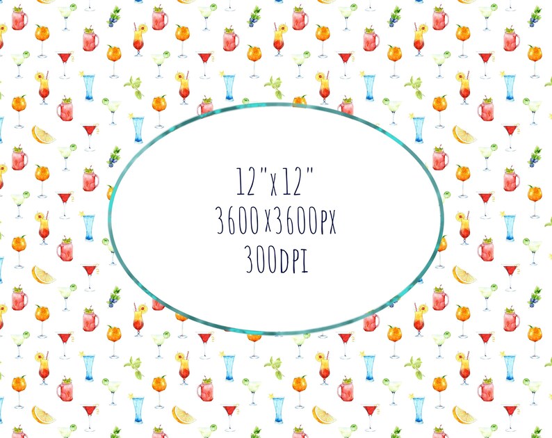 Watercolor Cocktail Digital Paper. Drinks Clipart Party - Etsy