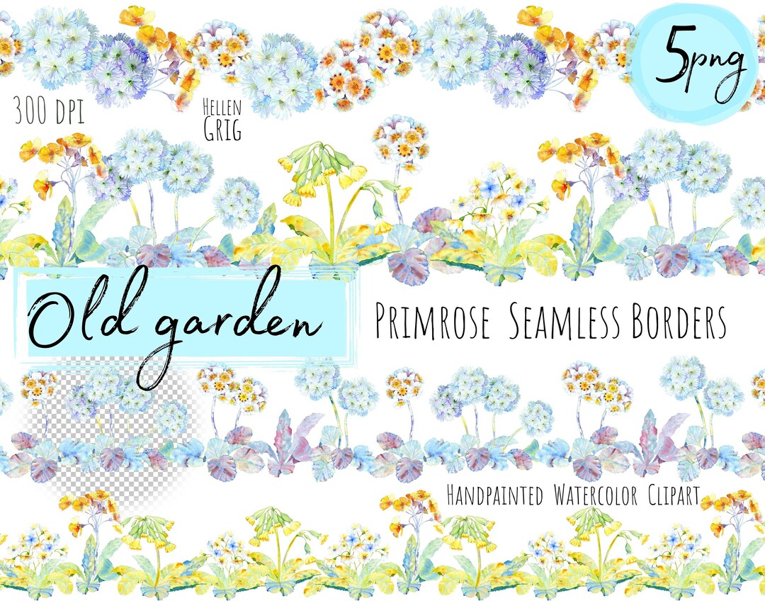 Watercolor Primrose Border Clipart. Spring Seamless Borders. PNG Files ...