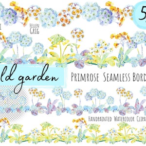 Watercolor Primrose Border Clipart. Spring Seamless Borders. PNG Files ...