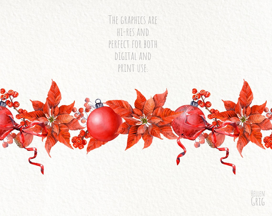 Watercolor Christmas Border Clipart. Winter Seamless Borders. - Etsy