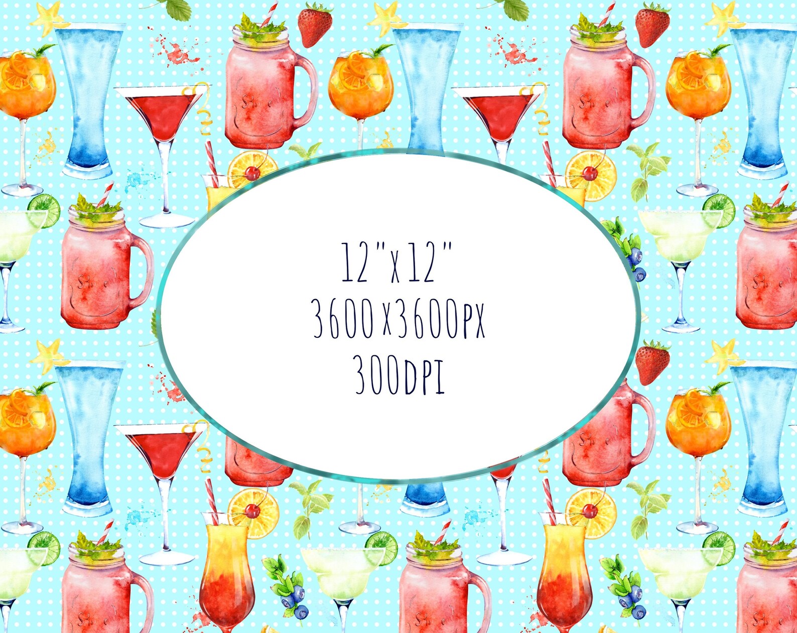 Watercolor Cocktail Digital Paper. Drinks Clipart Party Holiday Citrus ...