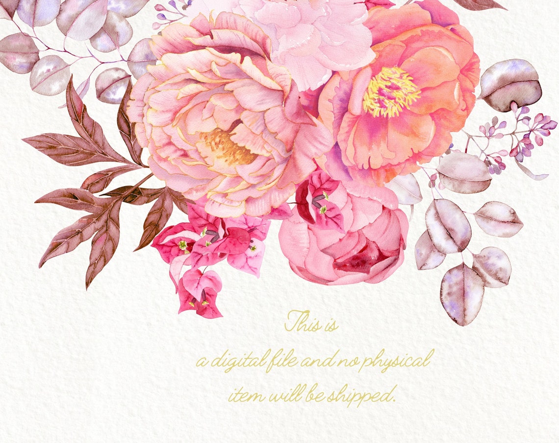 Watercolor Flower Clipart Pink Peony Bouquet Floral - Etsy