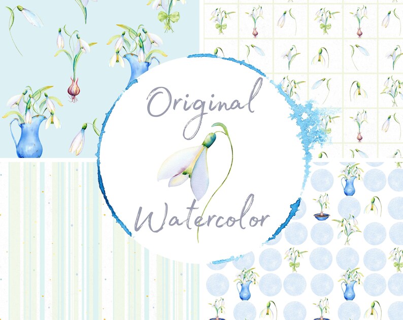 Watercolor Snowdrop Digital Paper 12 Seamless Patterns. - Etsy