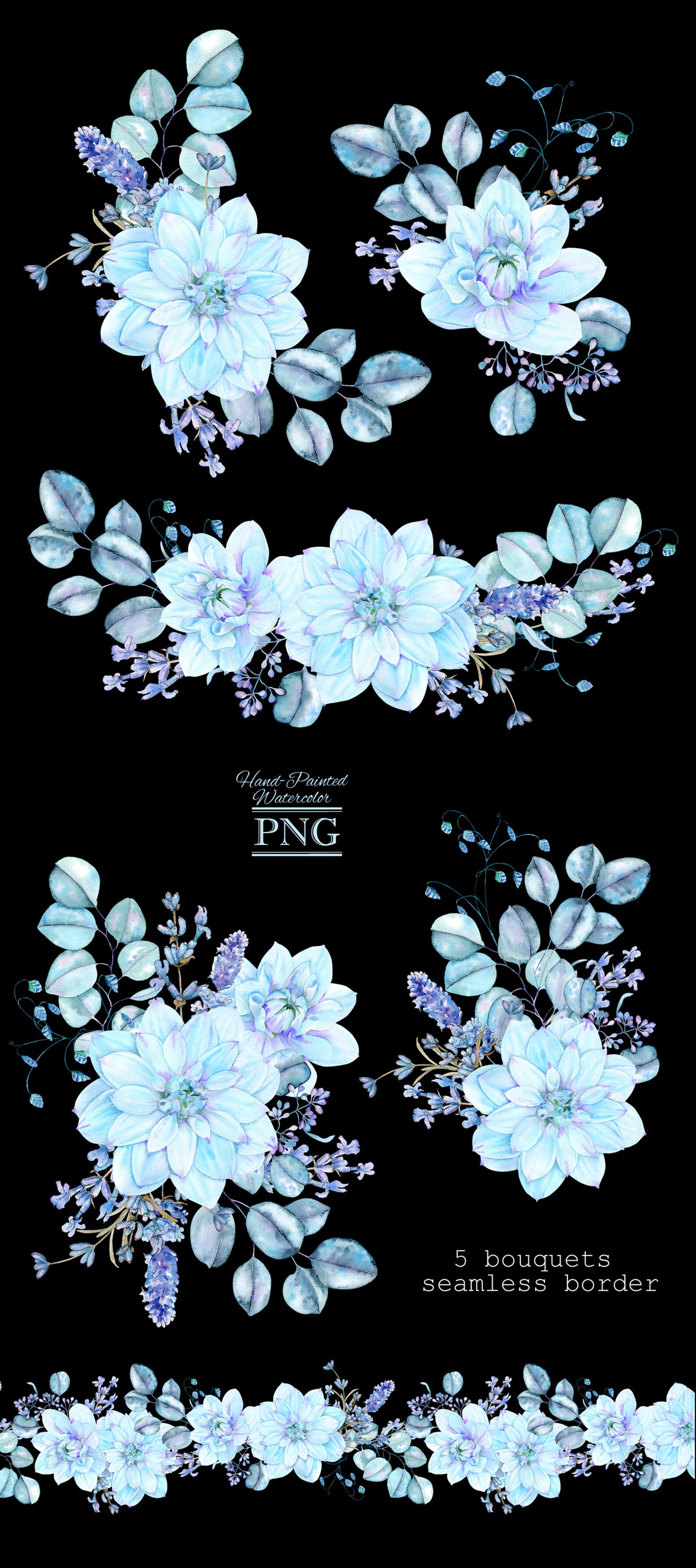 Watercolor Floral Clipart Blue Dahlia Bouquets Floral - Etsy