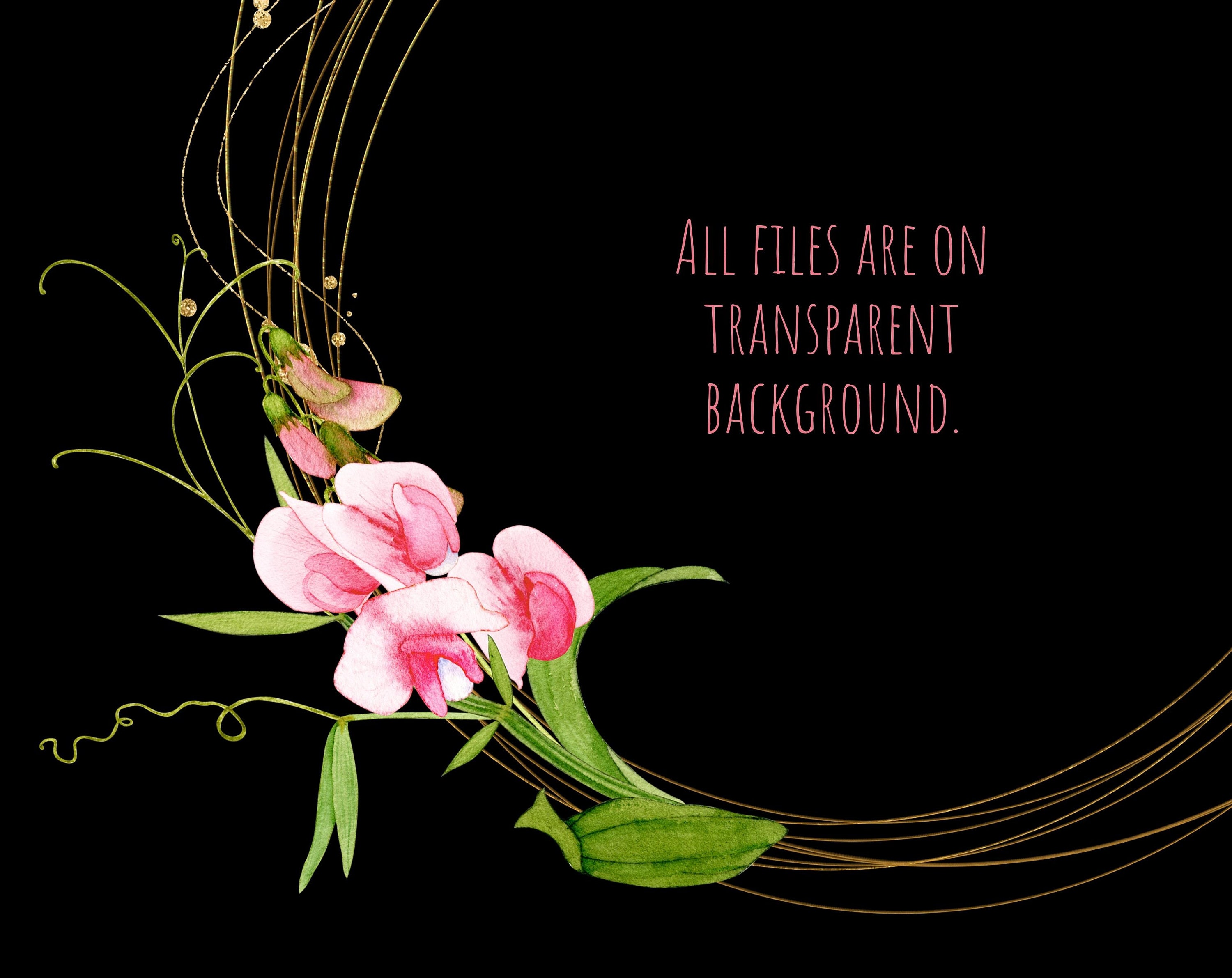 Bright Floral Frames. Watercolor Vivid Summer Sweet Pea Gold Frames ...