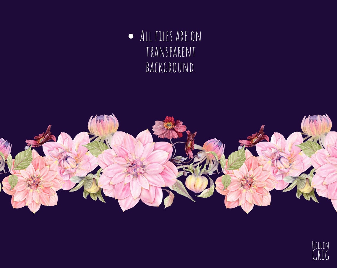 Watercolor Pink Floral Border Clipart. Fall Seamless Borders. - Etsy UK