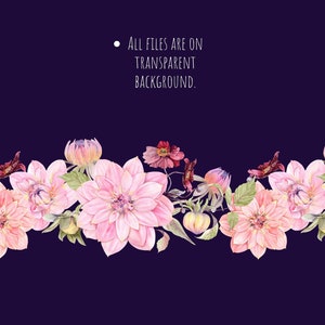 Watercolor Pink Floral Border Clipart. Fall Seamless Borders. PNG Files ...