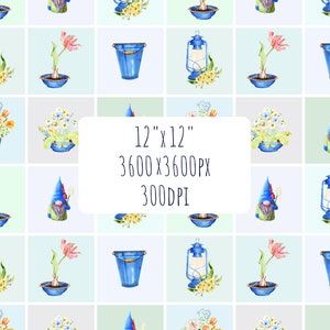 Watercolor Garden Digital Paper, 12 Seamless Patterns. Handpainted Farm ...