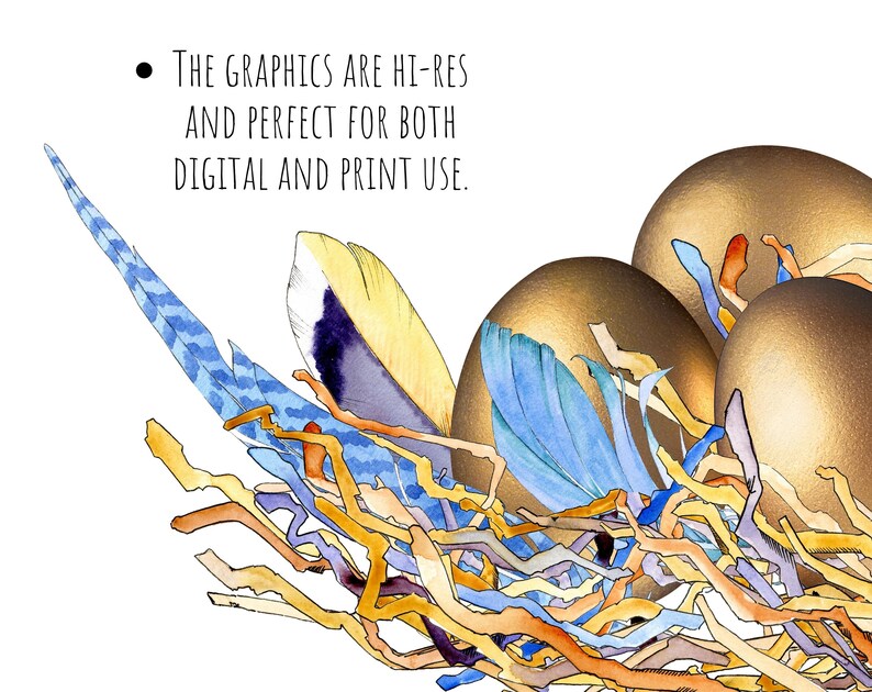 Watercolor Easter Clipart. Handpainted Gold Egg Clip Art. Boho Nest ...