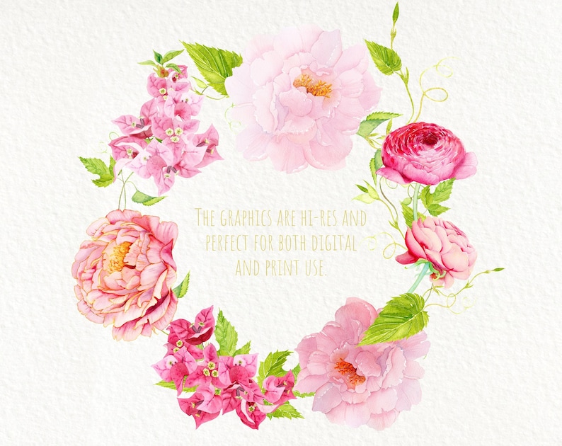 Watercolor Flower Clipart, Pink Peony Bouquets, Floral Arrangements ...