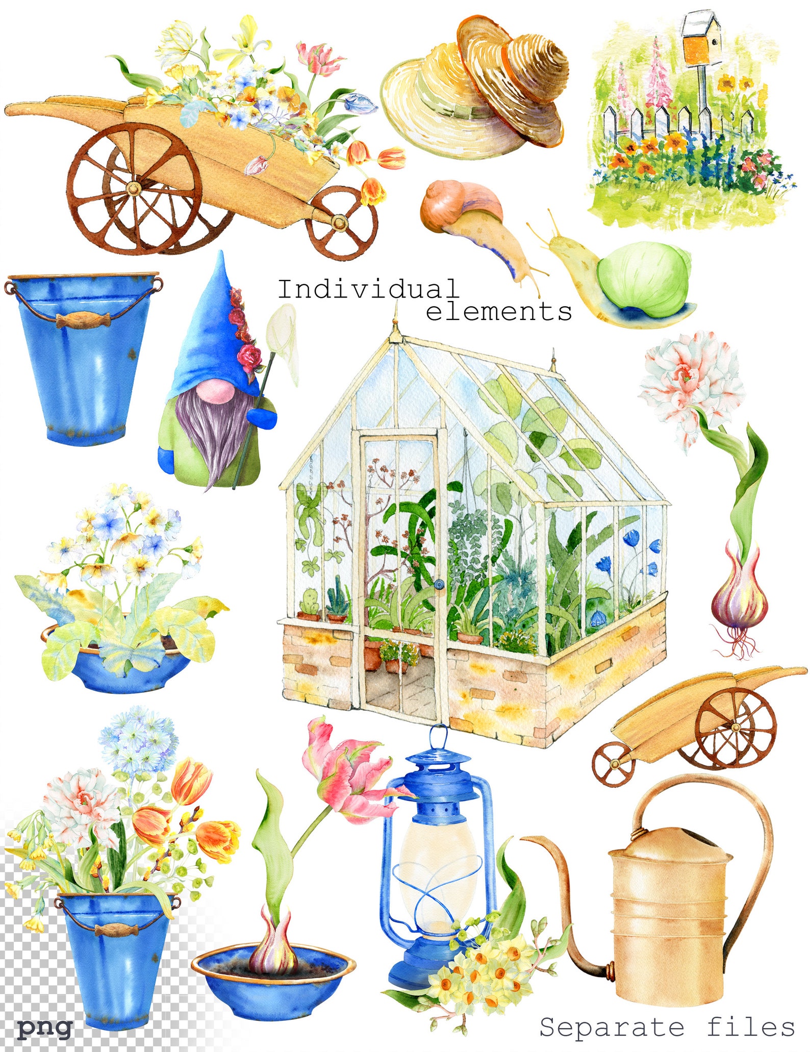 Watercolor Garden Clipart. Handpainted Flowers Greenhouse - Etsy